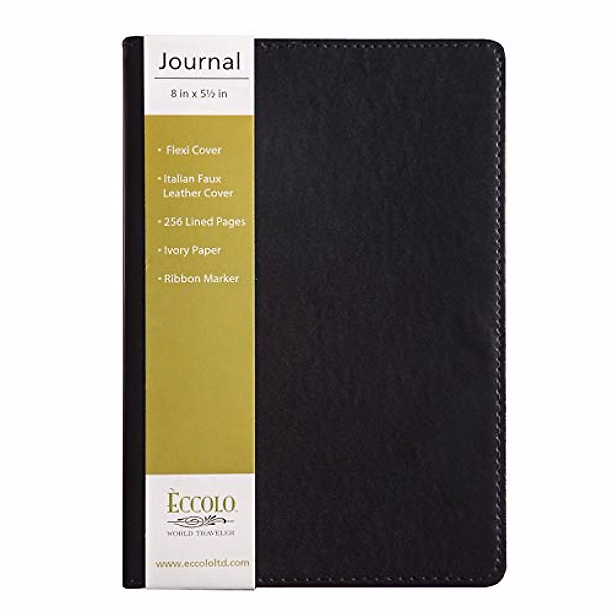 Eccolo Simple Professional Journal Notebook, Flexible Faux Leather Cover, A5 Notebook With Lined Ivory Pages, Lay Flat, Ribbon Bookmarks (Black, 5.5x8 Inches)