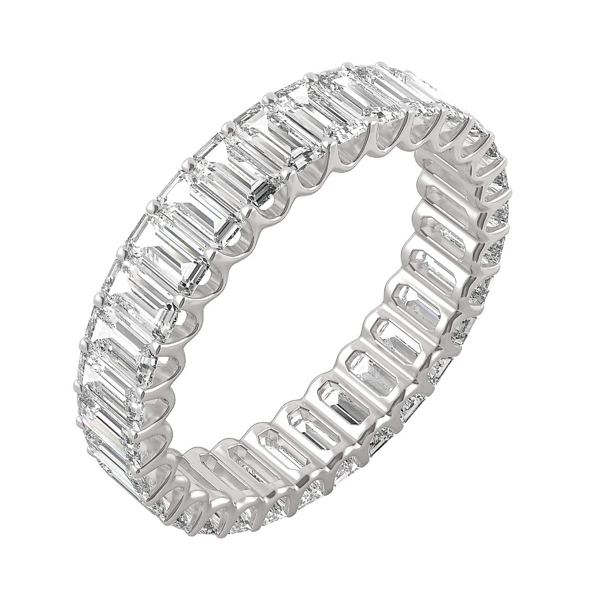 Charles & Colvard Created Moissanite 4x2mm Emerald Cut Eternity Band for Women | 2.9 cttw DEW | Lab Grown | Solid 14K White Gold with Rhodium | Size 6
