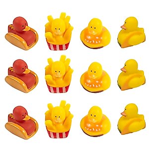 Cool Rubber Ducks (2") Standard Size. (12 Pack) Cute Duck Bath Tub Pool Toys. (Fast Food Rubber Duckies)
