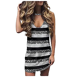 WYTong Women's Casual Dresses Sleeveless Striped Print Dress V Neckline Summer Dresses(Gray,Small)