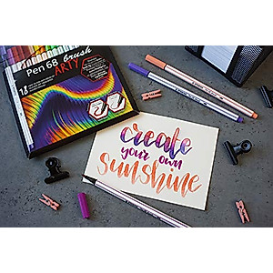 STABILO Premium Fibre-Tip Pen - Pen 68 brush ARTY - Wallet of 18 - Assorted Colours
