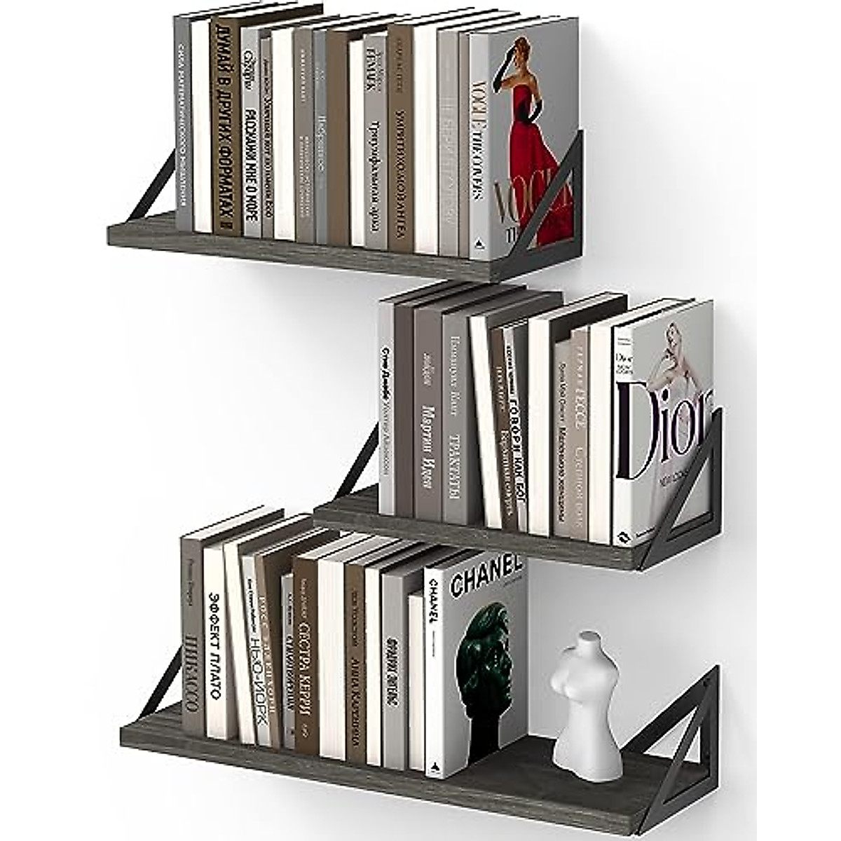 BAYKA Floating Shelves for Bedroom Decor, Rustic Wood Wall Shelves for Living Room Wall Mounted, Hanging Shelving for Bathroom, Laundry Room, Small Shelf for Plants, Books(Charcoal,Set of 3)