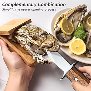 LOVEJO Oyster Clamp Shucking Set, Durable Stainless Steel Knife, Wood Holder, Safety Glove, Multifunctional Oyster Shucking Clamp and Knife for Seafood, Clams, Nuts, Nutcracker & Protective Gloves
