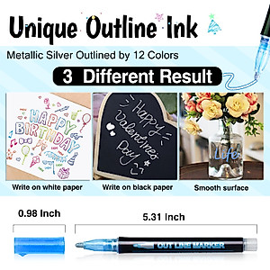 AKARUED Outline Shimmer Markers Set: Self Outline Metallic Marker Glitter Pens Set, 12 Colors Double Line Pens Fancy Markers for Kids Ages 8-12 Christmas, Birthday, Greeting Card Making