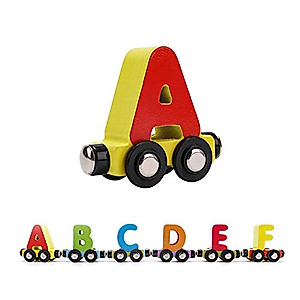 Wondertoys 27 PCS Wooden Alphabet Train Toy Wooden Magnetic Alphabet ABC Train Set Includes 1 Engine Letter Cars for Toddlers Boys and Girls, Compatible with Major Brands Train Set Tracks