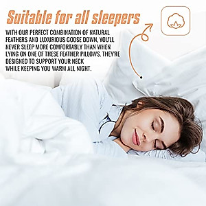 Continental Bedding - White Goose Feather Down Pillows - Standard Queen Size 20x28 Pillow Set of 2-100% Cotton Cover Soft Pillows - Best Down Feather Pillows for Side or Back Stomach Sleeper