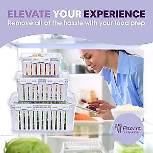 Frovita 3PCS Fruit Containers for Fridge - Airtight Fruit Storage Containers for Fridge with Lids and Strainers - Food Organizer Containers Colander with Built in Month and Date Tracker