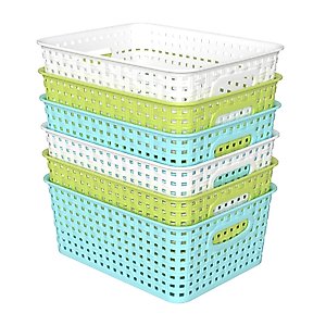 Xyskin 6-Pack Plastic Small Storage Weave Baskets, Nesting Shelf Basket for Cabinets and Pantry
