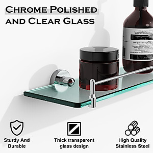 KOCOK Glass Bathroom Shelves,24-Inch Floating Glass Shelves for Wall Rectangular Modern Glass Shelf for Bathroom Stainless Steel Tempered Glass Wall Mount Accessories