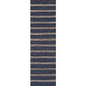 Novogratz by Momeni Montauk 100% Jute Hand Woven Indoor Area Rug, 2'3" X 10', Navy