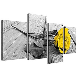 Bedroom Wall Decor - Yellow Room Decor Rose Flowers Canvas Wall Art Yellow Decorations for Living Room Modern Artwork Black and White Kitchen Decor Pictures Above Bed Stretched and Framed Ready to Hang