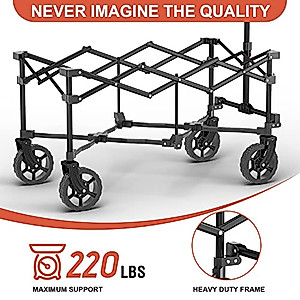 Navatiee Collapsible Folding Wagon, Wagon Cart Heavy Duty Foldable with Two Drink Holders, Utility Grocery Wagon for Camping Shopping Sports, S2