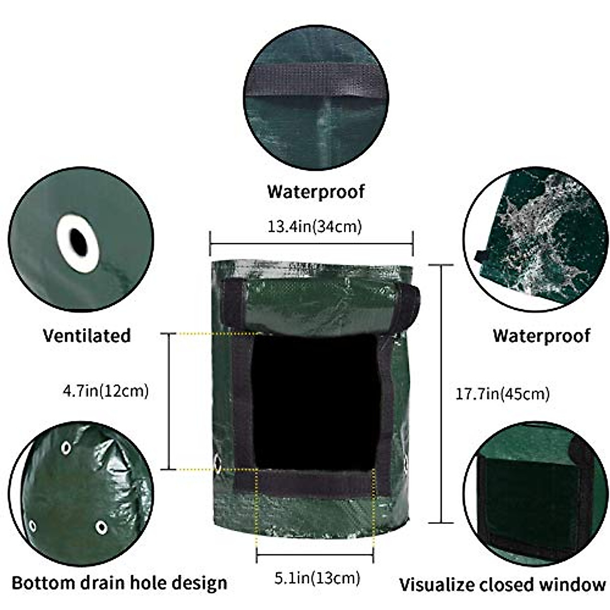 10 Gallon Plant Grow Bags-3 Packs, Fabric Grow Pots for Strawberry Potato Tomato Carrot & Other Vegetable, Heavy Duty Thickened Garden Growing Bags with Window and Handles (Dark Green)