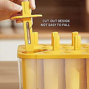 YiChenPlus Ice Tray & Popsicle Mold, 2-in-1 Silicone Ice Tray with Container, 22 Ice Trays + 8 Popsicles, For Whiskey Cocktail Ice Cream Making, 3 Colors to Choose From (Yellow)