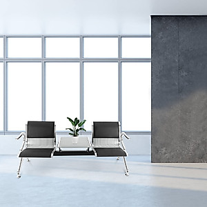 Airport Reception Chairs Waiting Room Chairs with Table and Arms 2 Seat PU Leather Reception Bench Waiting Area Bench Guest Reception Chairs for Office, Business, Salon, Bank, Hospital, School