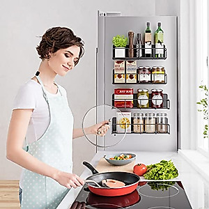 Sisfung Magnetic Spice Rack, Spice Rack Organizer for Refrigerator or Microwave Oven, Magnetic Shelf Kitchen organization (Black)