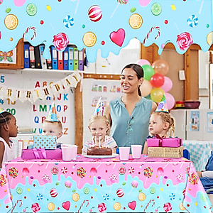 Fanfanwin 2 Pieces Candyland Plastic Tablecloth Candyland Party Decorations Candyland Table Cover Colorful Lollipop Table Covers for Candy Land Birthday Baby Shower Party Supplies