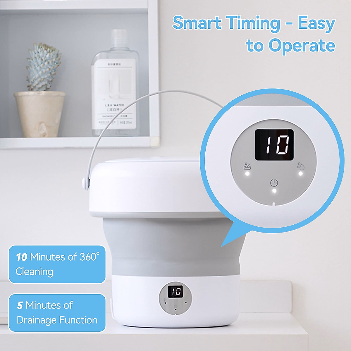 MEHIDFY Portable Washing Machine, 4.8L Foldable Mini Washing Machine, Portable Washer, Intelligent Mini Washer, Underwear Washing Machine for Apartments, Camping, Travel, Ozone & Blue Light Deep Clean