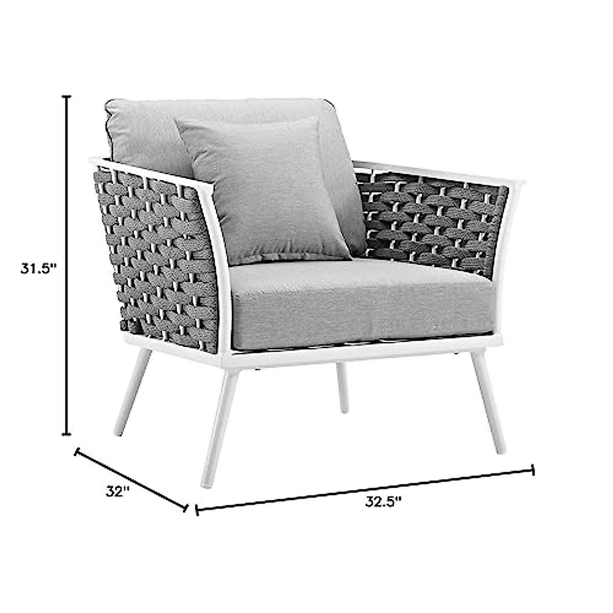 Modway Stance Outdoor Patio Woven Rope Arm Chair in White Gray