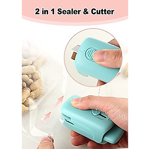NOBVEQ Mini Bag Sealer, Handheld Heat Vacuum Sealer, Cutter with Lanyard and 2 in 1 Heat Sealer , Portable Bag Resealer Machine for Plastic Bags Food Storage Snacks Freshness (2X AA Batteries Included)