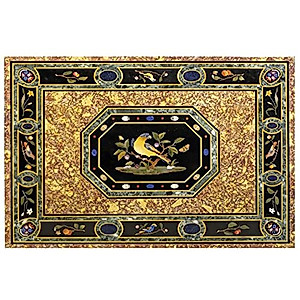 48" x 24" Inch Black Marble Dining Table/Coffee Table Italian Pietra Dura Design Outdoor Indoor Table, Office Table, Conference Table