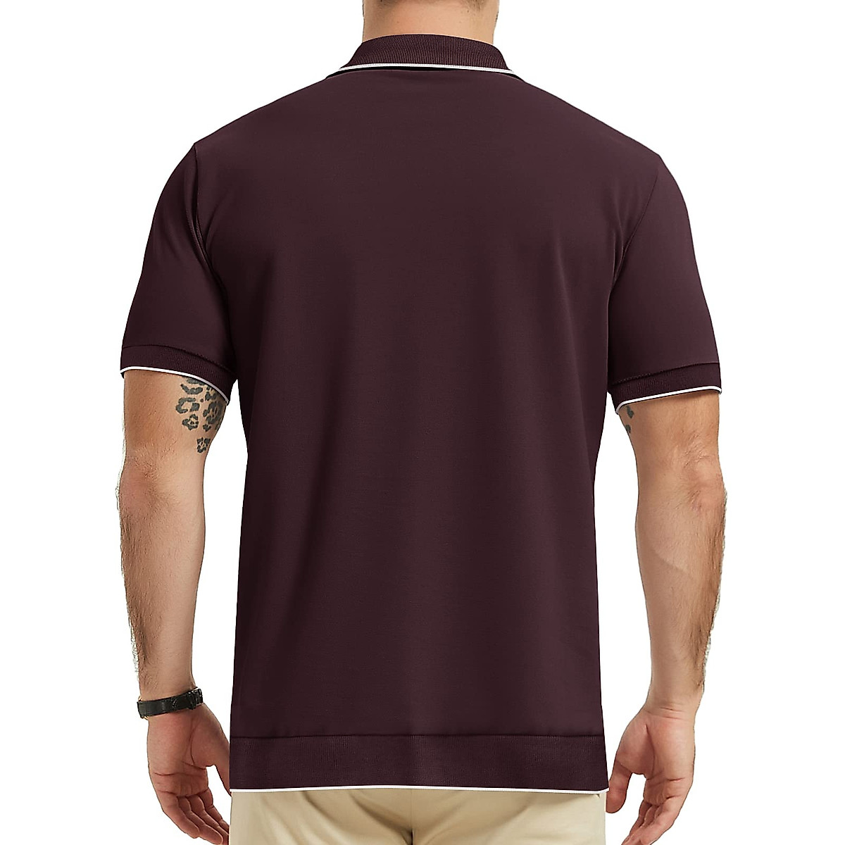 ALTAIREGA Men's Cotton Polo Shirts Casual Short Sleeve Classic Fit Shirt with Knit Rib Trim Hem A-Wine Red