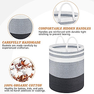 WOWBOX Cotton Rope Laundry Hamper, Large Laundry Basket, Dirty Clothes Storage Basket Laundry Bin for Blanket, Bedroom, Dorm, Towels, Toys (Grey, 58L)