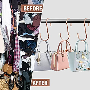 Zreneyfex 12 pcs Rose Gold Purse Organizer for Closet with Unique Twisted Hook Design