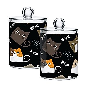 xigua Black Cat Qtip Holder 2 Pack, 14 oz Apothecary Jars Bathroom Vanity Organizer Canister for Qtips,Cotton Swabs,Cotton Balls,Cosmetic Pads,Flossers,Bath Salts