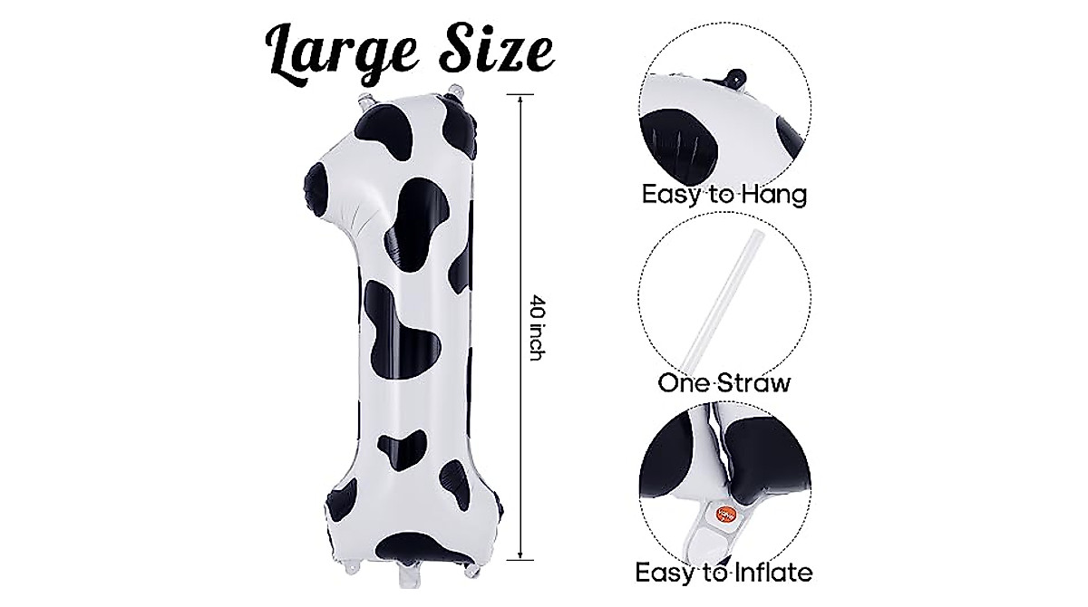 Cow Print Number 1 Balloon - 40" 1st Birthday Party Decor