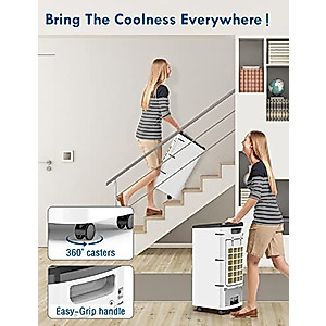 Evaporative Air Cooler, TEMEIKE 3-IN-1 Portable Air Conditioners for 1 Room, Windowless Swamp Cooler w/ 3 Modes & 3 Speeds, 70° Oscillation, Remote, Timer, Evaporative Cooler for Room Indoor Office