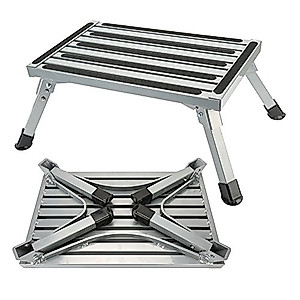 Anordsem Step Stool Folding Aluminum RV Step Platform with Anti-Slip Surface Sturdy Lightweight Maximum Load is 550 LB Perfect as RV Motorhome Trailer SUV Camper Extra Step