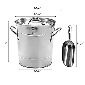 YOUEON 4L Ice Bucket with Scoop and Lid, Galvanized Metal Bucket with Carry Handles, Double Walled Wine Bucket Chiller, Beverage Tub for Parities, Picnics, Camping, Outdoor Bar Use, Silver
