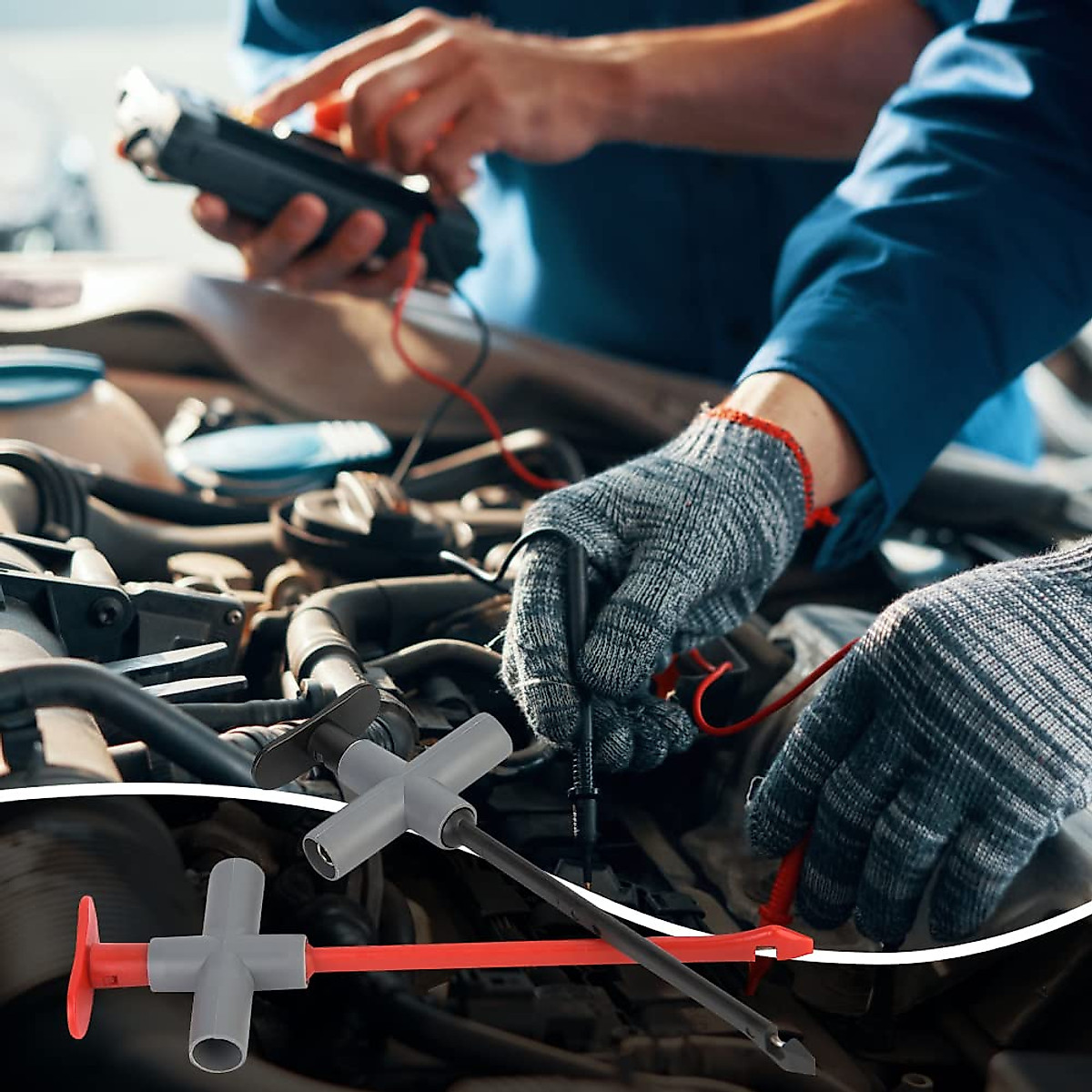 Multimeter Test Clips, Pack of 2 P5010 Puncture Probe Auto Repairing Multimeter Test Clip Car Testing Tool Wire Piercing Probe Clip Automotive Test Wire Kit for Automobile Inspection Auto Repairing