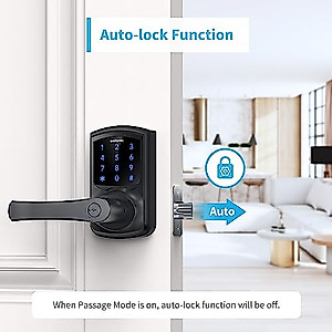 Signstek Keyless Entry Door Lock,Digital Smartcode Lock for Front Door,Keypad with Handle and Security Key,Touchscreen,Easy Installation, Matte Black