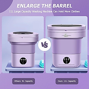 Portable Washing Machine, 11L Large Capacity Washing Machine, Mini Foldable Washer for Deep Cleaning of baby clothes and underwear, Small Washer with 3 Modes for Dormitories, RV, Apartments.(Purple)