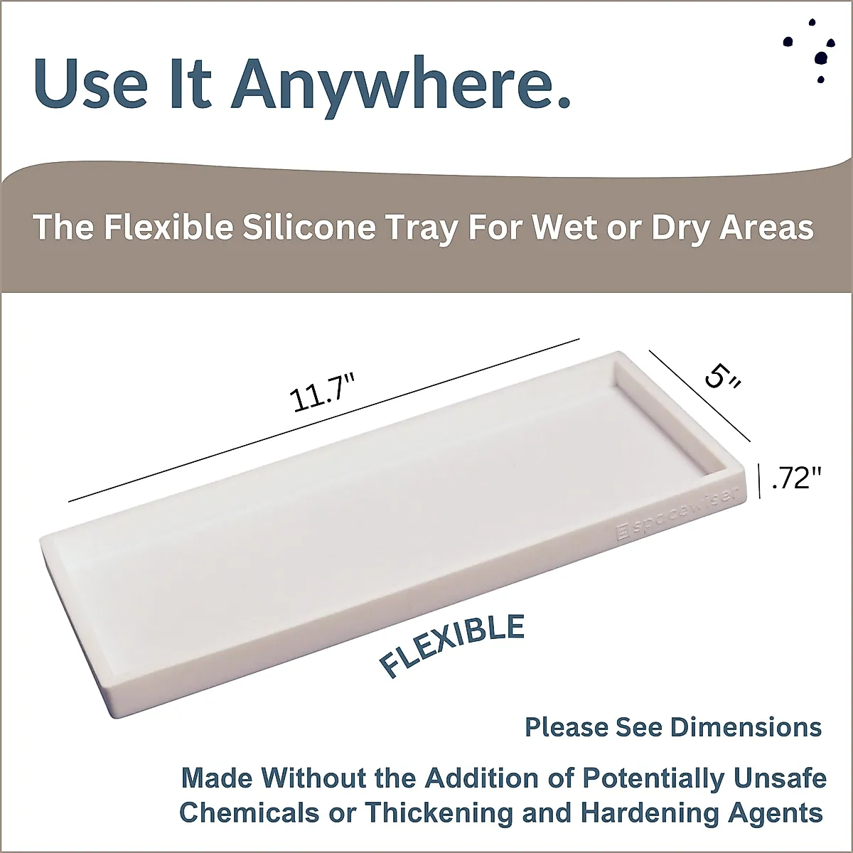 Spacewiser Countertop and Vanity Tray - 11.7" Silicone Bathroom Tray, Flexible Hand Dish Soap Holder for Kitchen, Bathroom Counter Organizer, Shower Toilet Tank Trays Décor, Sink Makeup Mat Oil, White