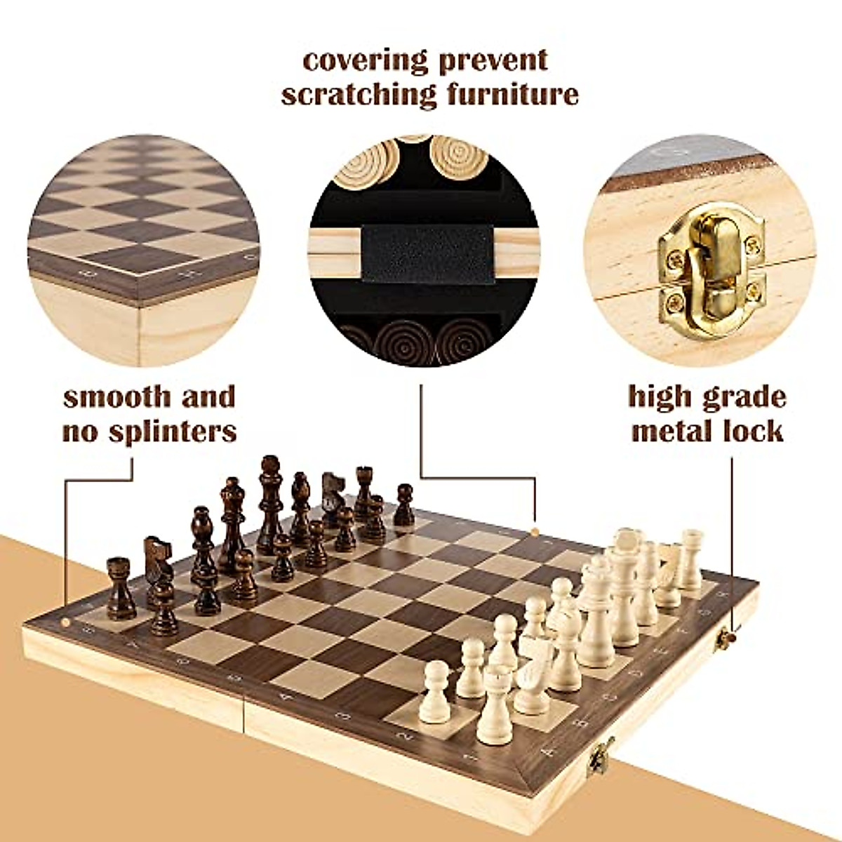 ropoda Magnetic Chess Set, 15" Folding Wooden Chess Board with Foam Storage Slots, Unique Chess Set for Kids and Adults, Portable and Foldable Wooden Board Game & Checkers Game, Including Extra Queens