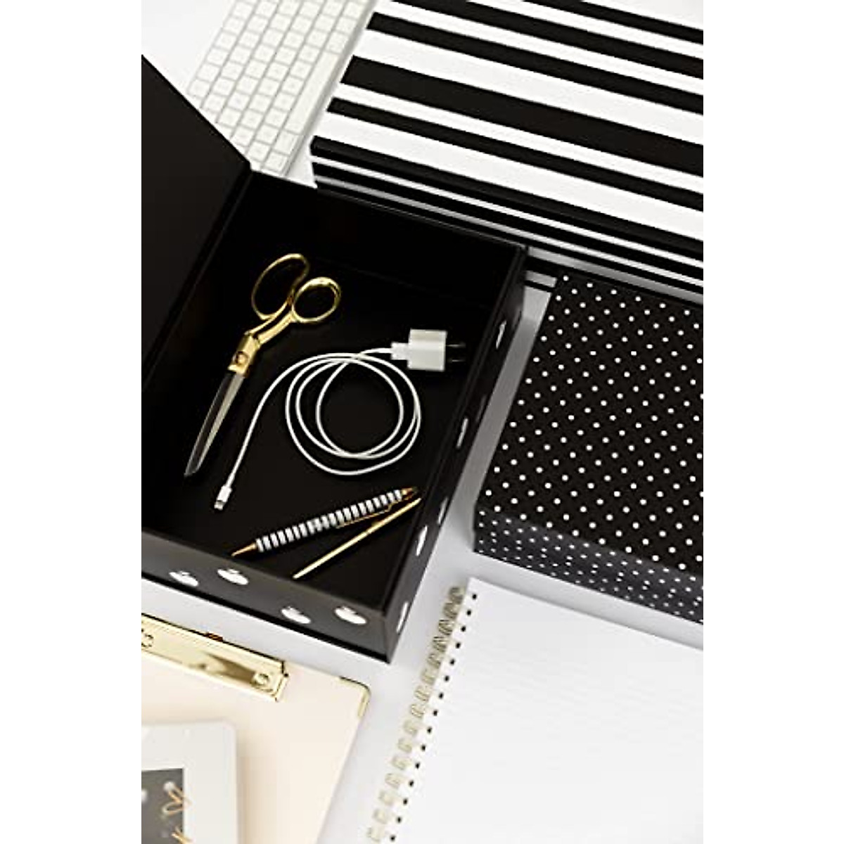 Kate Spade New York Black Decorative Storage Boxes with Lids, 3 Pack Sturdy Organizer Storage Bins, Includes Small Medium Large Pink Nesting Boxes with Magnetic Closure, Dots and Stripes