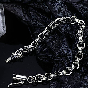 Myshiwu 925 Sterling Silver Bracelet for Men Women Vintage Thai Silver Link Cable Bracelet (6mm, 19cm)