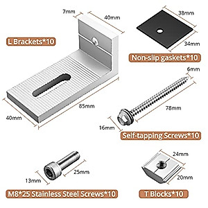 Kamtop 10 Pcs Solar Panel Mounting L Brackets, Aluminum Alloy Support Hardware, Solar Panel System Install Accessories Kit Roof Solar Panel Clamps Holder for RV Boat Off Grid Roof