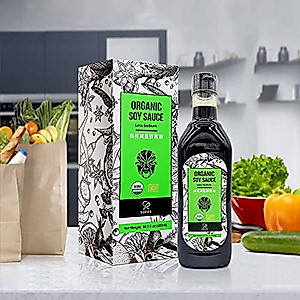 Soeos Organic Low Sodium Soy Sauce 16.2oz (480ml), USDA Organic, Naturally Brewed Soy Sauce, Soy Sauce Organic, Dark Soy Sauce, Pure Ingredients, Marinade for Meat & Vegetables., Black