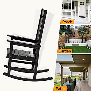 ONBRILL Outdoor Rocking Chair, All Weather Resistant HDPS Poly Rocker Chairs, Front Porch Rocker with 350 lbs Weight Capacity for Outdoor and Indoor-Black