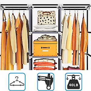 ZVZHM Portable Closet, 53 Inch Wardrobe Closet for Hanging Clothes with 2 Hanging Rods, 8 Storage Organizer Shelves, Non-Woven Fabric, Quick and Easy to Assembly, Grey
