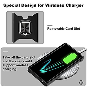 Jusy Wallet Case for Samsung Galaxy S22 Ultra & 2 Screen Protectors, with Sliding Camera Cover, Card Holder Slot and Magnetic Kickstand Ring, Heavy Duty Case Military Grade Cover (Black)