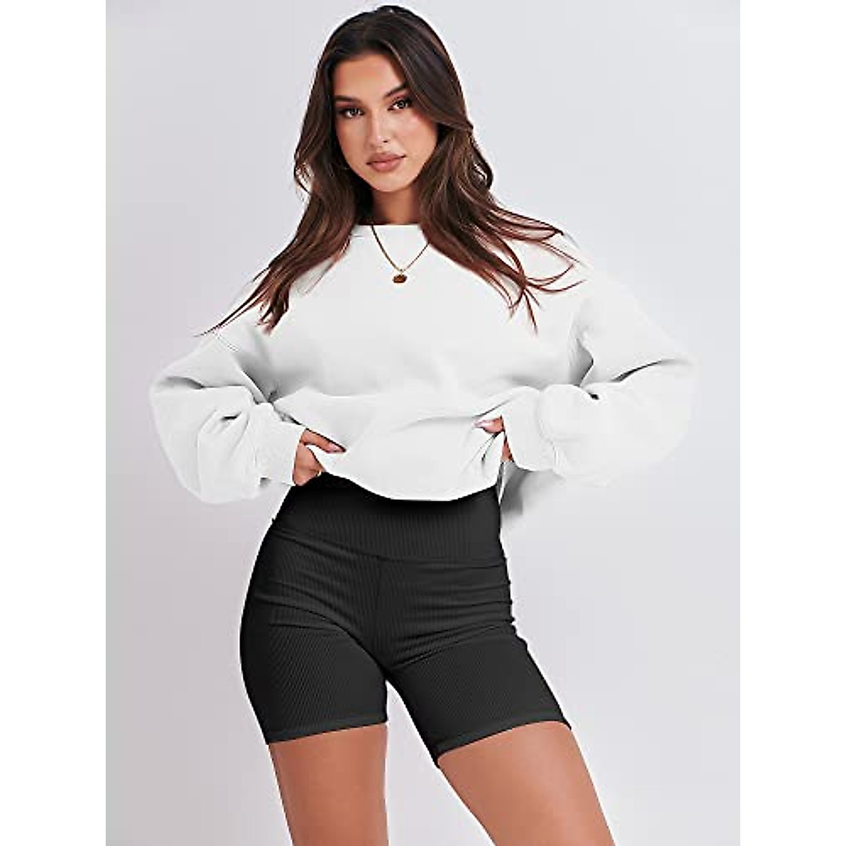 ANRABESS Sweatshirts for Women Teen Girls Loose Fit Fleece Pullover Casual Hooded Sweaters Fall Winter Fashion y2k Clothes A1026-baise-M White