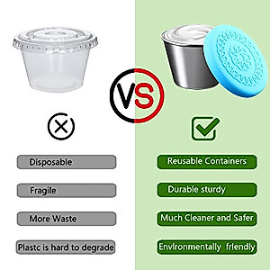 ZQXUNMQ 6pack Salad Dressing Containers To Go,2.4oz Small Condiment Containers With Lids, Stainless Steel Condiment Cup Dipping Sauce Cups Container For Lunch Bento Box Leakproof Silicone Lids