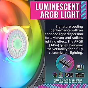 Cooler Master SickleFlow 140 V2 ARGB Square Frame Fan, ARGB 3-Pin Customizable LEDS, Air Balance Curve Blade, Sealed Bearing,140mm PWM Control for Computer Case & Liquid Radiator