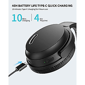HROEENOI Active Noise Cancelling Headphones, Bluetooth Headphones with 40H Playtime, Hi-Res Audio, Connect to 2 Devices