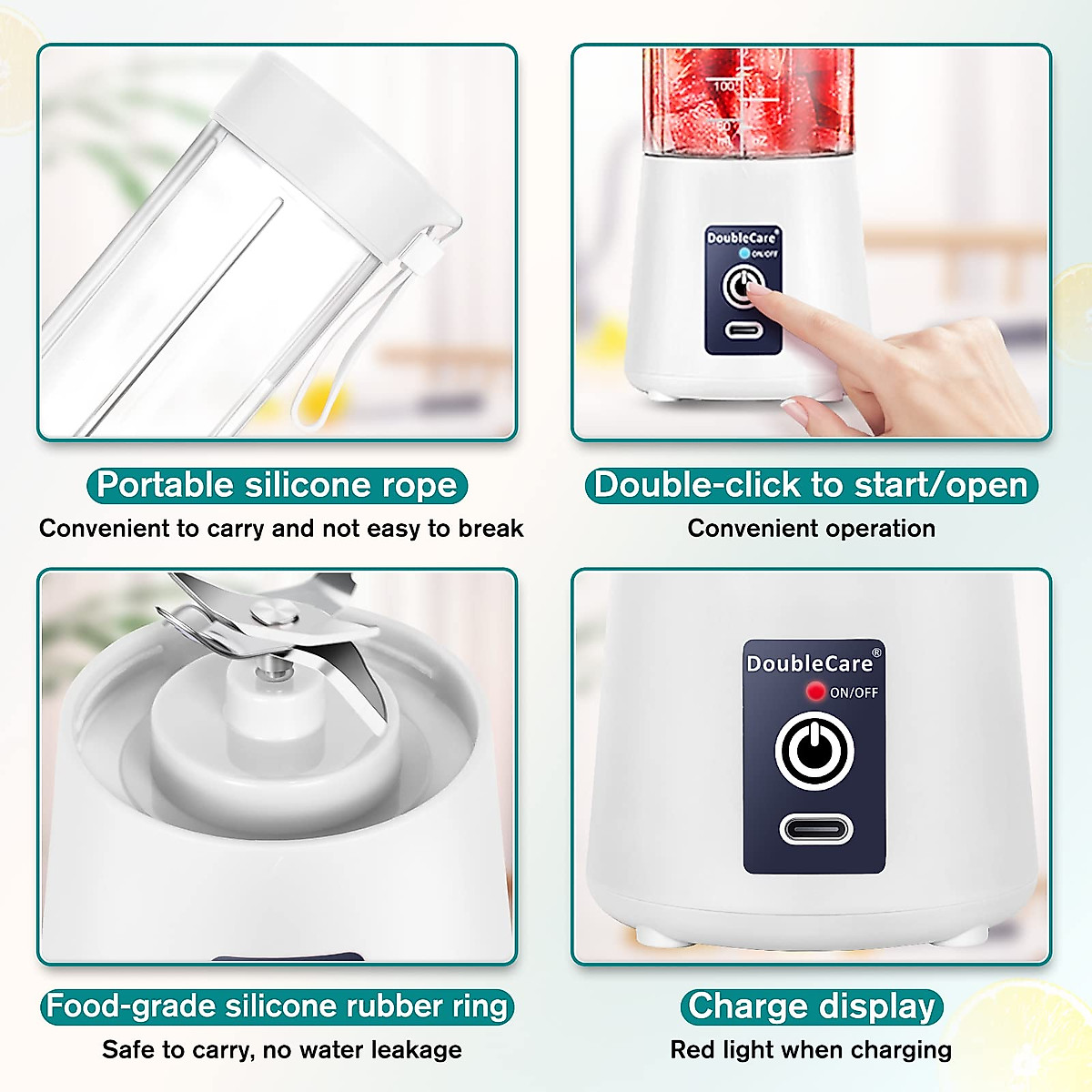 Portable Blender for Shakes and smoothies with Scale, 4000mAh Personal Electric Blender 15.2 oz,150w 6-Blades Blender Bottles, USB Rechargeable Mini Fruit Juicer for Travel, Office, Outdoors